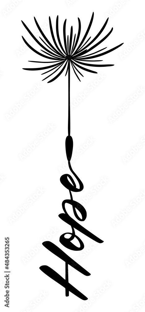 Flying dandelion and word Hope. Floral design with biblical meaning ...