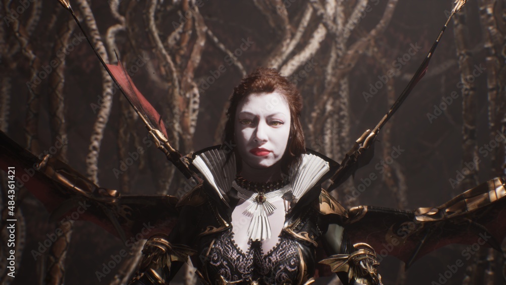 A gloomy but pretty vampire prepares for a night flight in her gothic ...