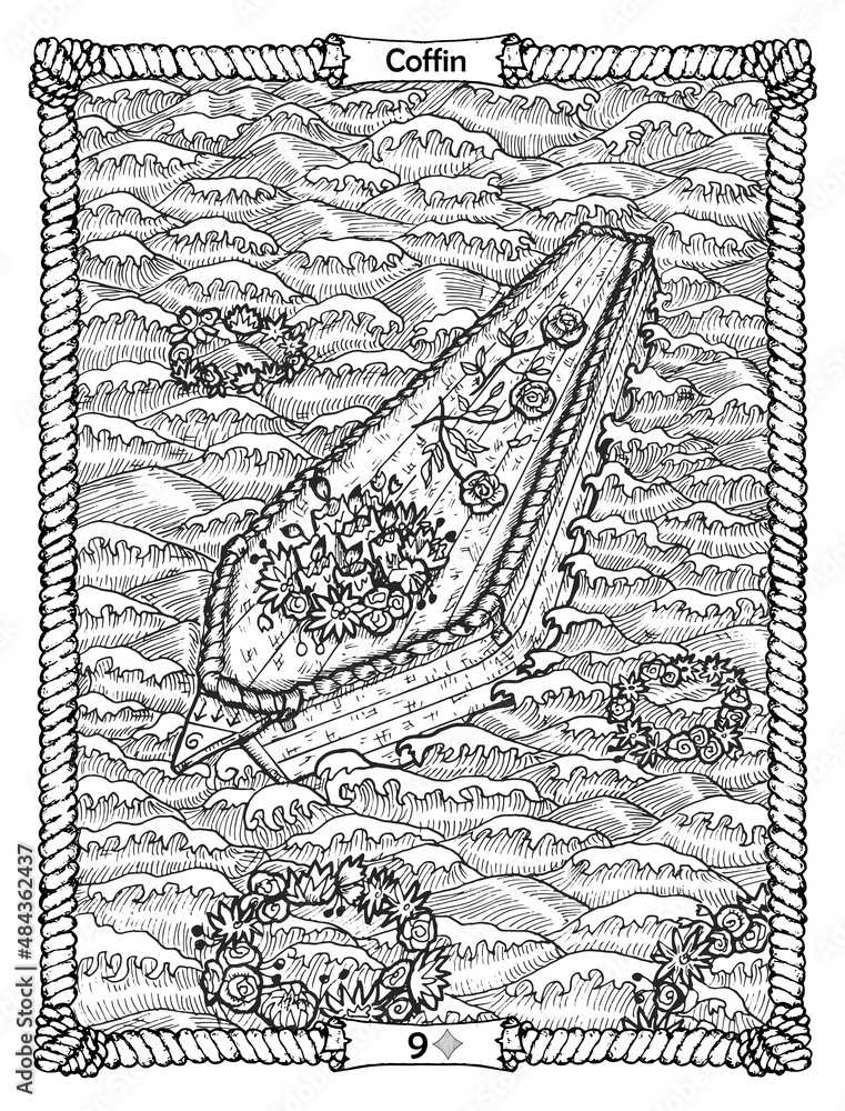 Coffin card from the oracle Old Marine Lenormand deck. Nautical vintage ...