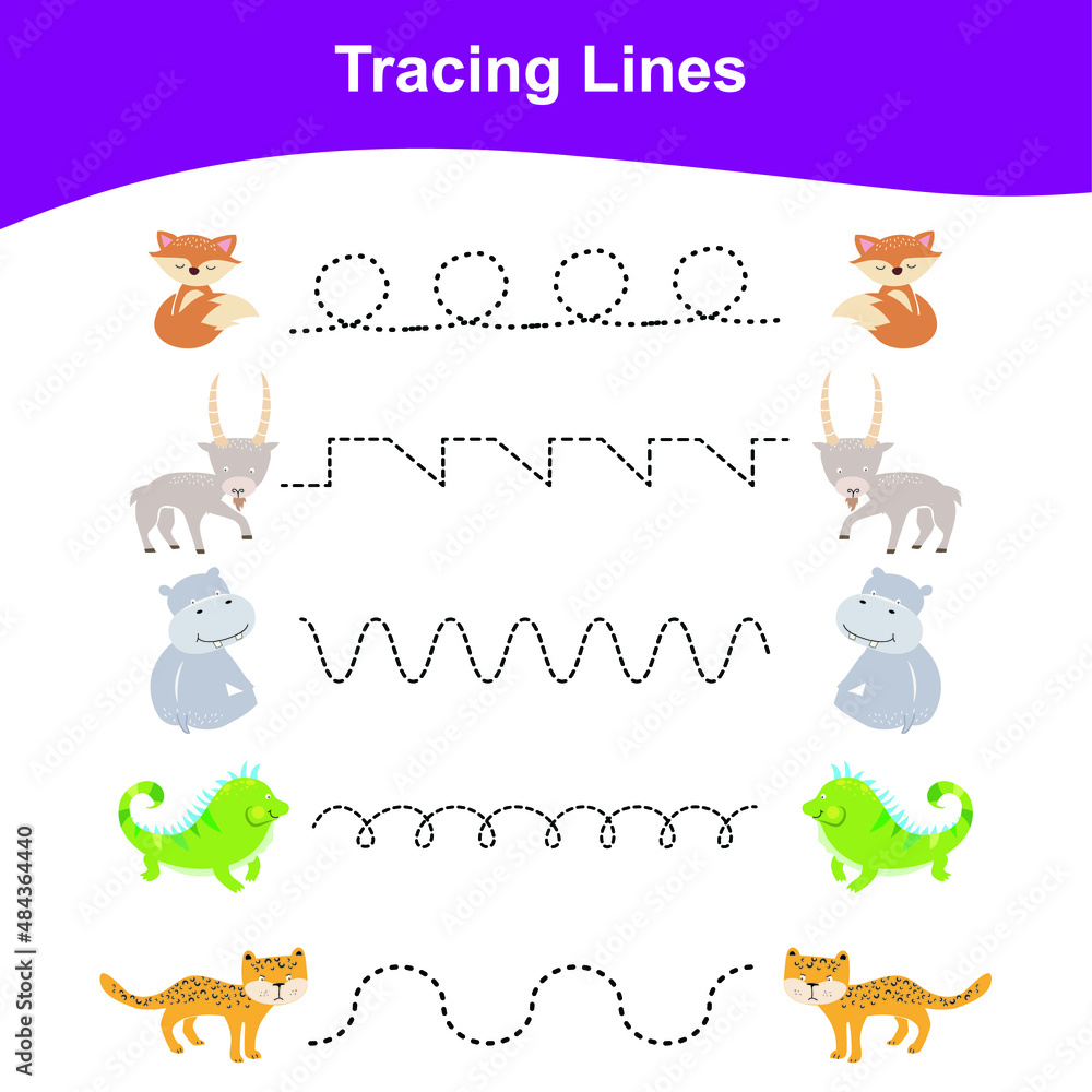 Tracing Lines Game Animals Edition. Educational worksheet. Worksheet ...