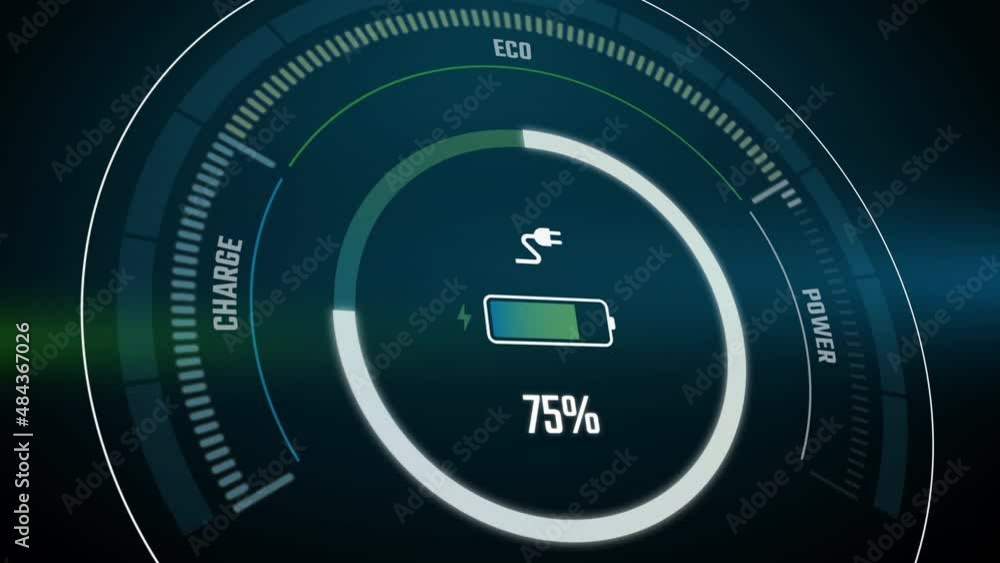 Battery charging digital display animation showing process of electric ...