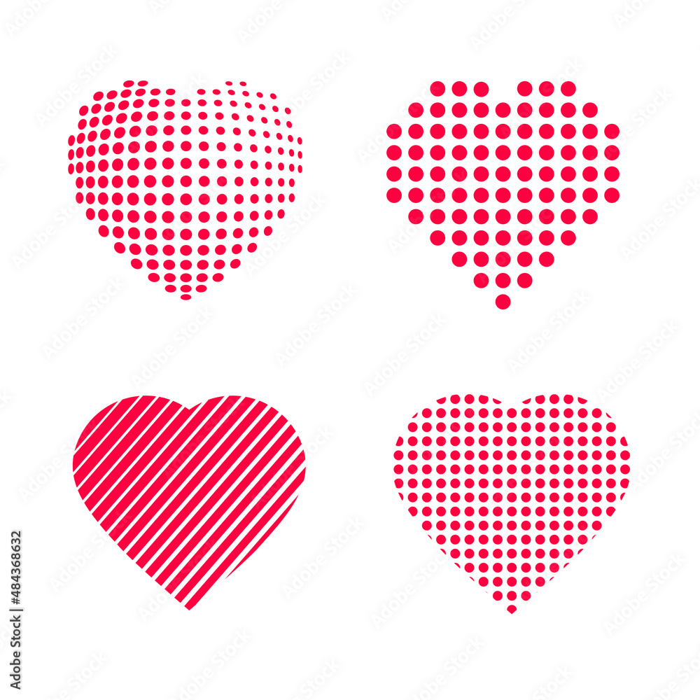 Abstract heart dots icon vector and love shape with lines pattern ...