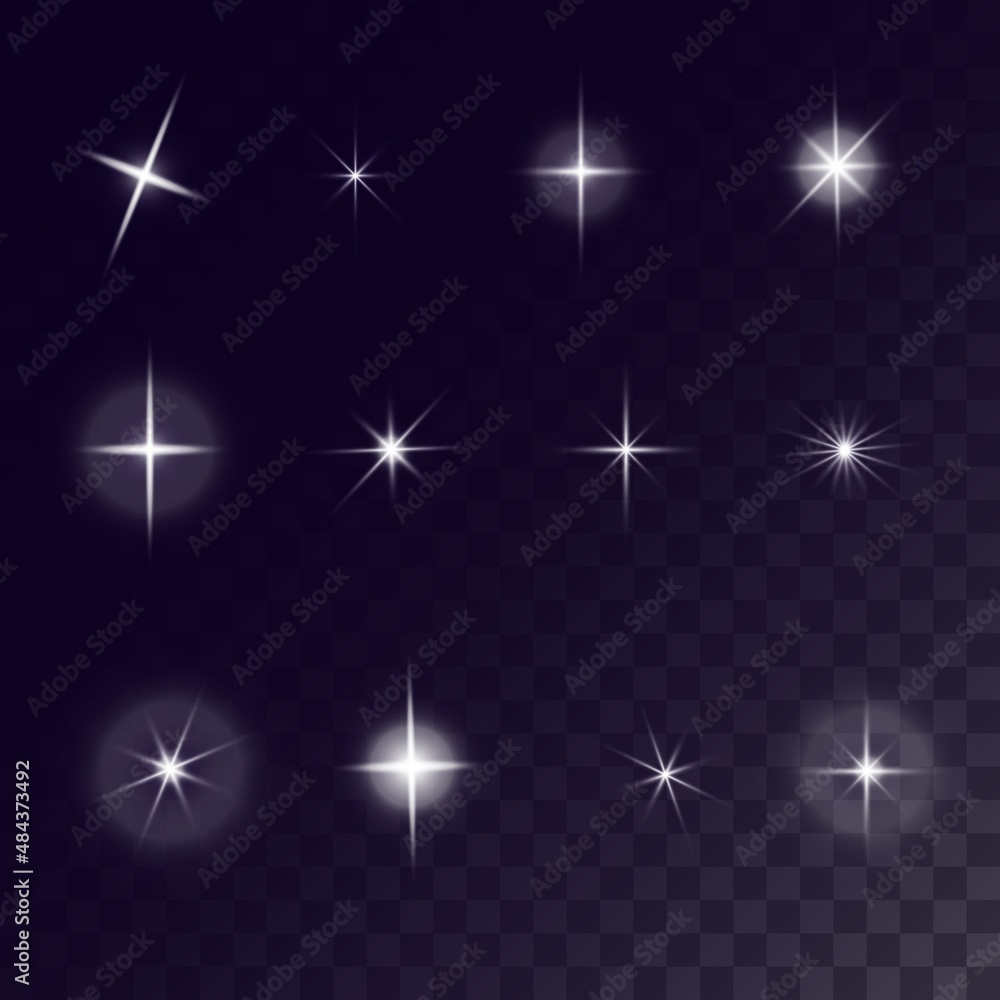 White glowing light explodes on a transparent background. Sparkling ...