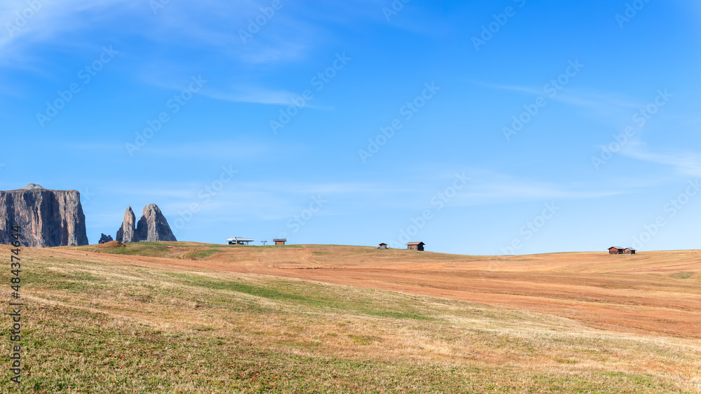 Panorama of flat land on a Seiser Alm plateau with Punta Euringer ...