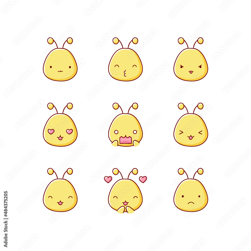 Collection of funny cute bee emoticon characters in different emotions ...