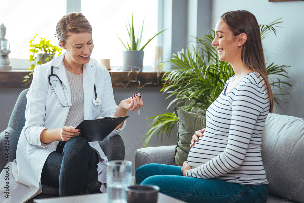 Pregnant Woman Speaks With Her Doctor at a Check-Up. A woman discuses ...