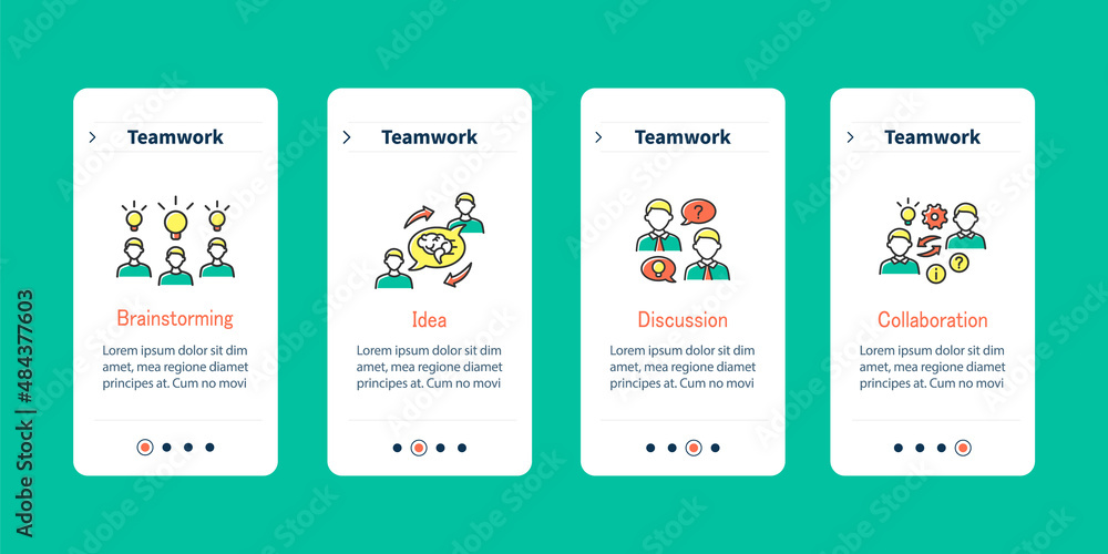 Teamwork mobile app screen. Brainstorming, idea, discussion ...
