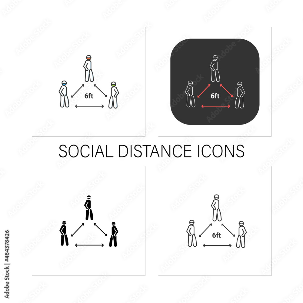 Social distance icons.Triangle covid pandemic six ft space for ...