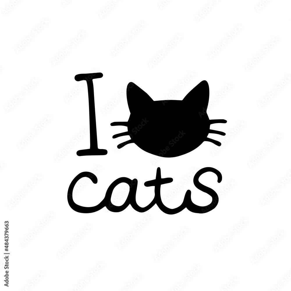 I love cats say. Doodle black line sketch art icon. Cute cartoon kids ...