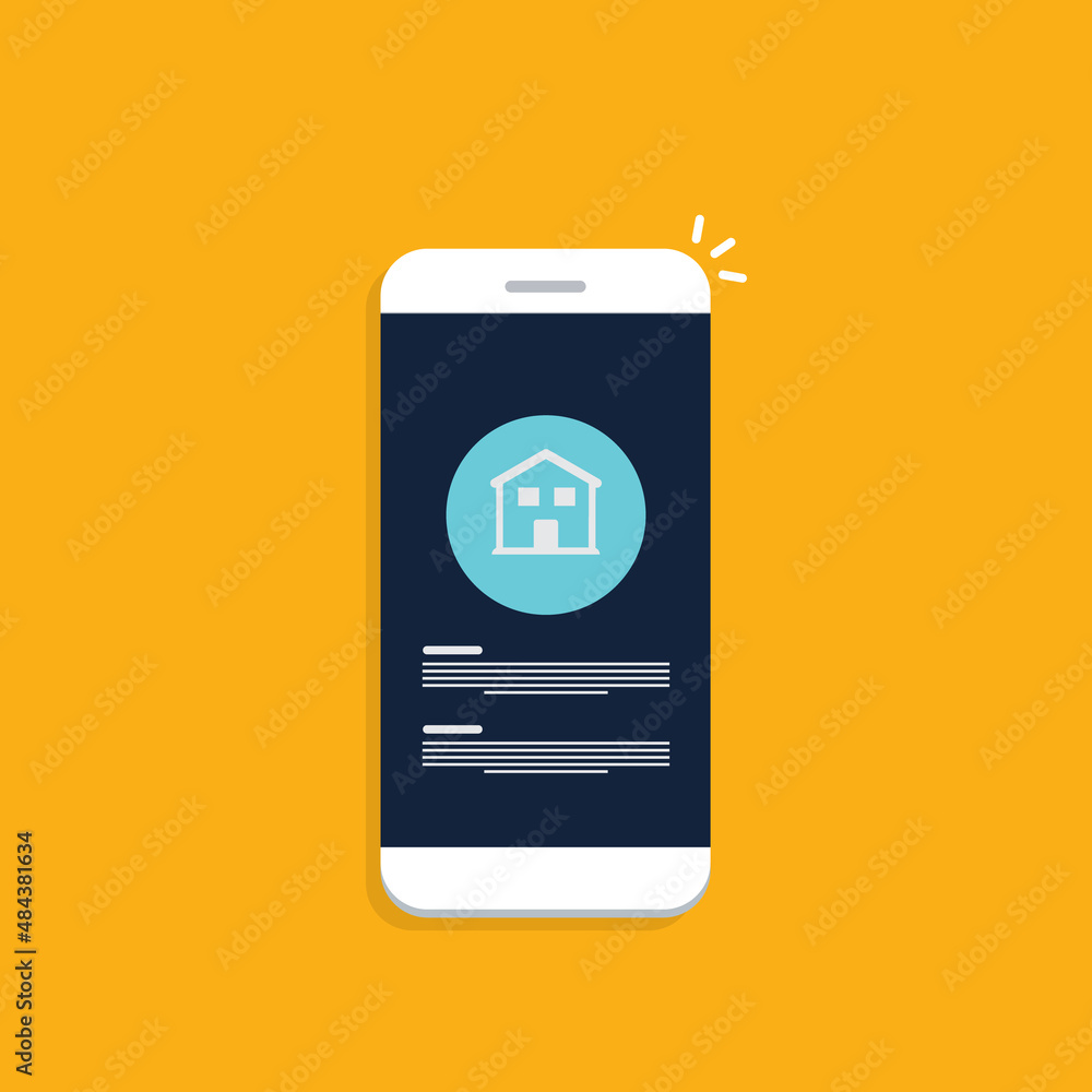Home, house info notification on mobile phone. Digital app on ...
