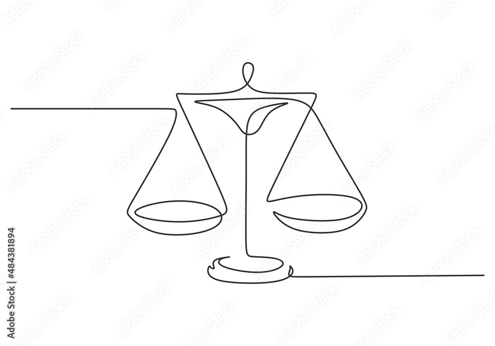 One continuous single line of court legal scales isolated on white ...