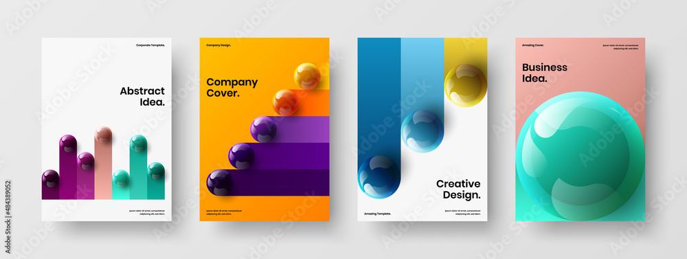Simple 3D balls booklet illustration set. Isolated flyer vector design ...