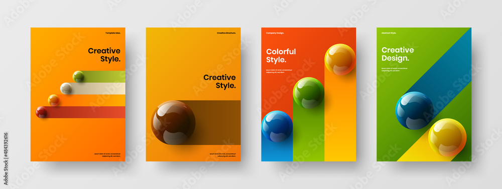 Geometric 3D balls magazine cover template collection. Colorful ...