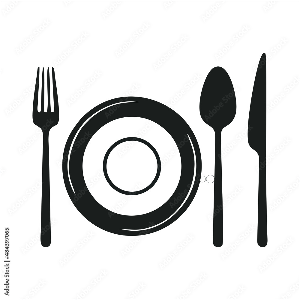 Plate, fork and knife line icon concept. Plate, fork and knife vector ...