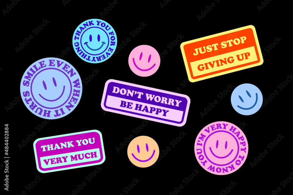 Set of Cool Smile Stickers Vector Design. Thank you, happy to know you ...