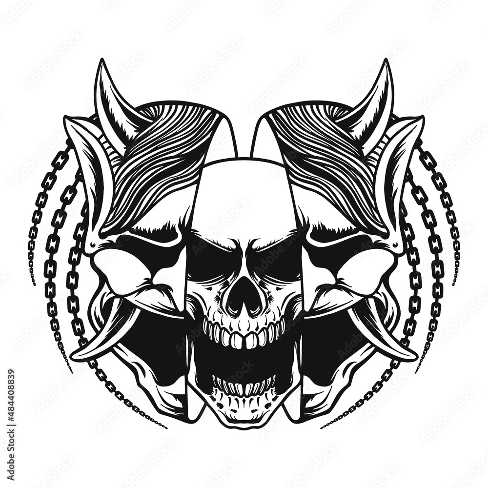 Japanese Skull Oni Mask Head Vector Illustration T Shirt Design Stock ... Japanese Skull Oni Mask Head Vector Illustration T Shirt Design Stock ...