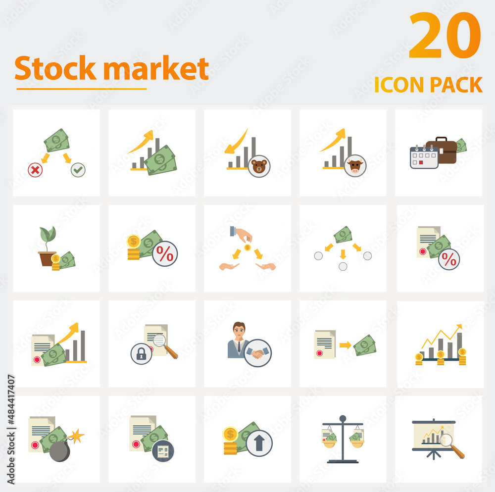 Stock Market icon set. Collection of simple elements such as the ...