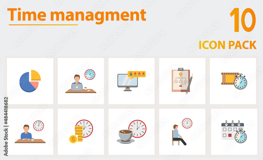 Time Management icon set. Collection of simple elements such as the pie ...