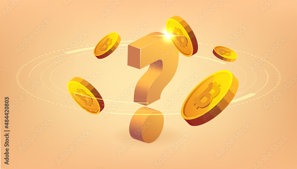 Gold coins with question mark sign. Bitcoin coin cryptocurrency concept ...