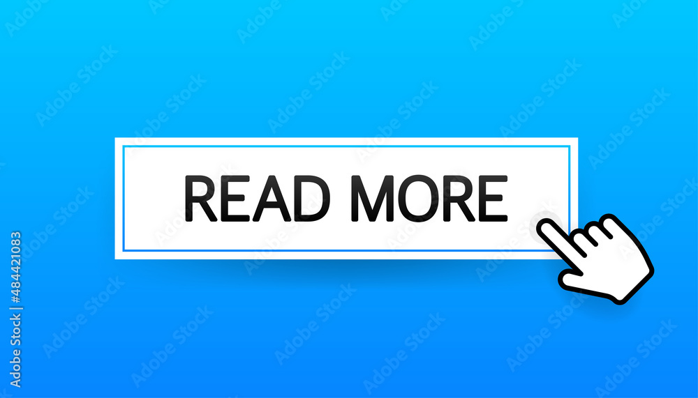 Flat read more button for web page design. Hand click icon symbol Stock ...