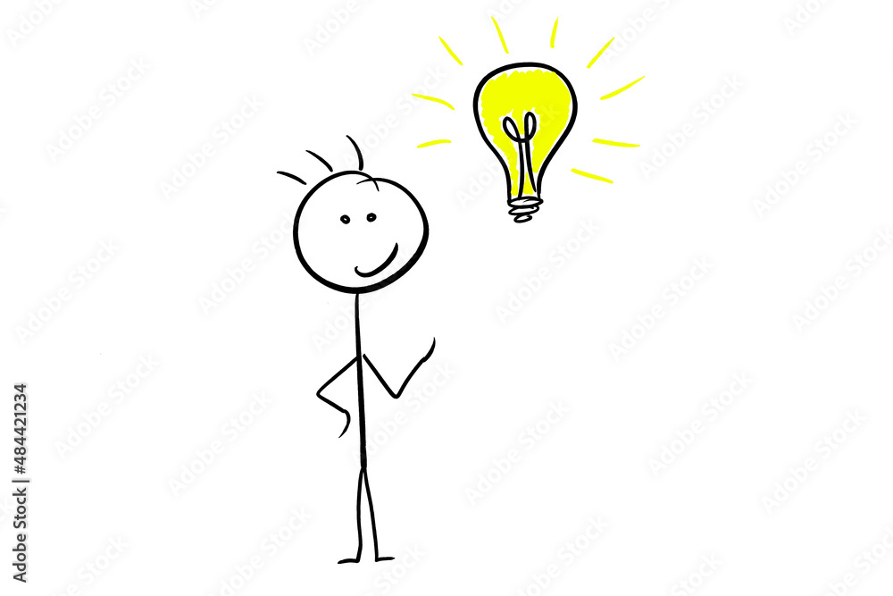 Strichmännchen mit einer Idee Stock Illustration | Adobe Stock