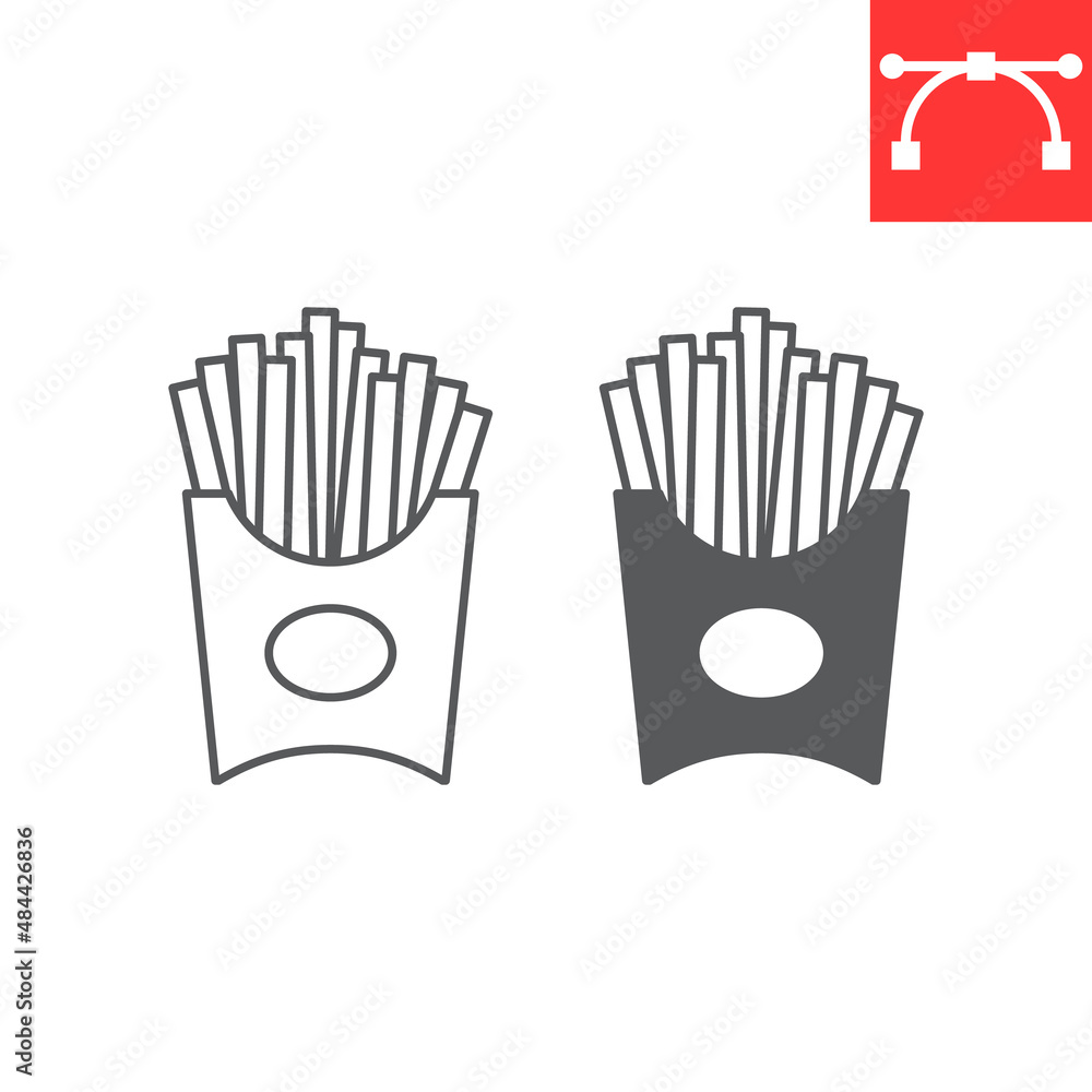 French fries line and glyph icon, junk food and snack, french fries ...