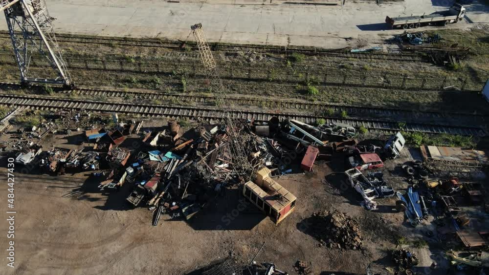 Scrap metal recycling. Magnet tablet transport scrap metal. Metal ...