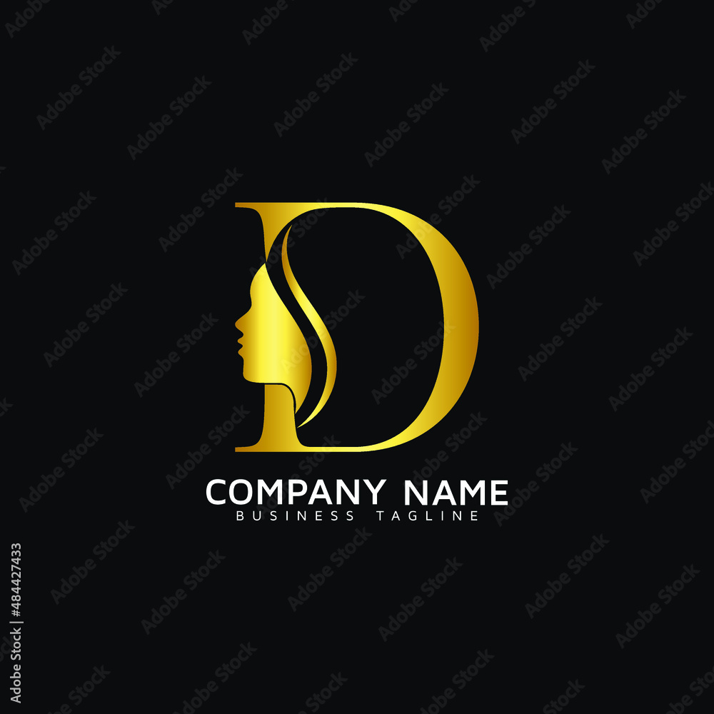 D Letter Beauty Face initial D luxury beauty queen woman face logo ...