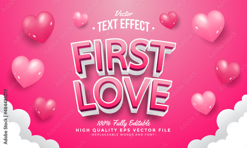 First love editable 3d text effect banner Stock Vector | Adobe Stock