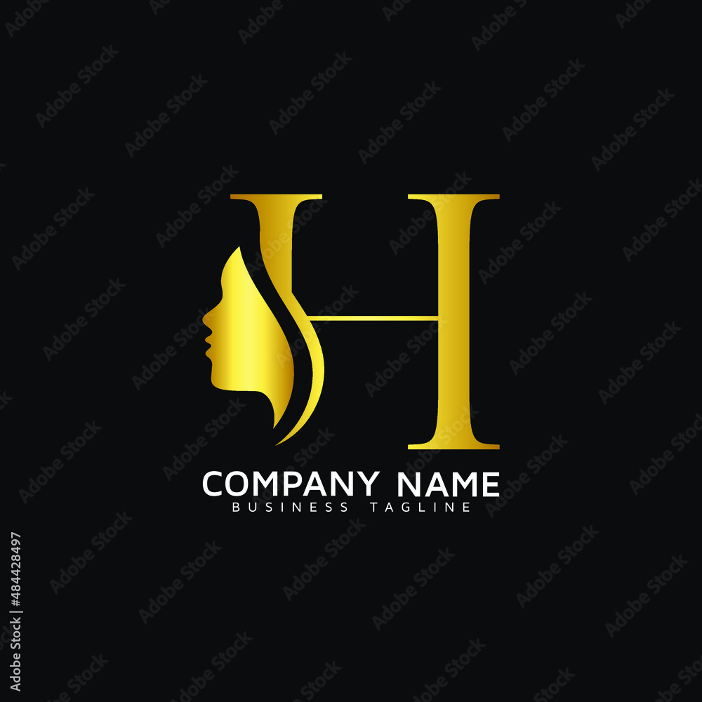 H Letter Beauty Face initial H luxury beauty queen woman face logo ...
