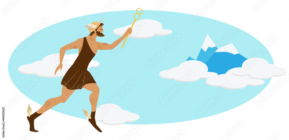 God of trade Hermes in the style of ancient Greek painting on the ...