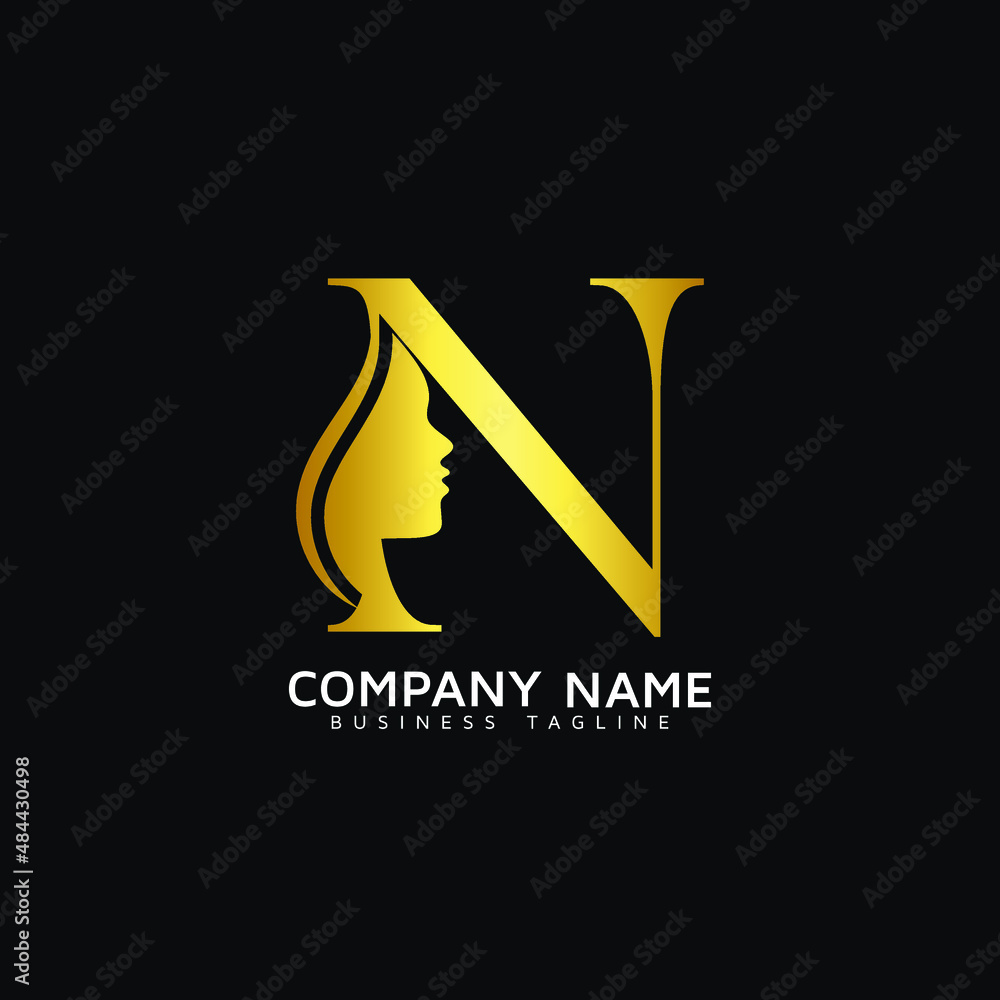 N Letter Beauty Face initial N luxury beauty queen woman face logo ...