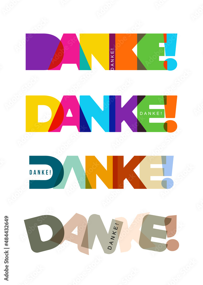 Set of colored lettering THANK you! Collection of Danke inscriptions ...