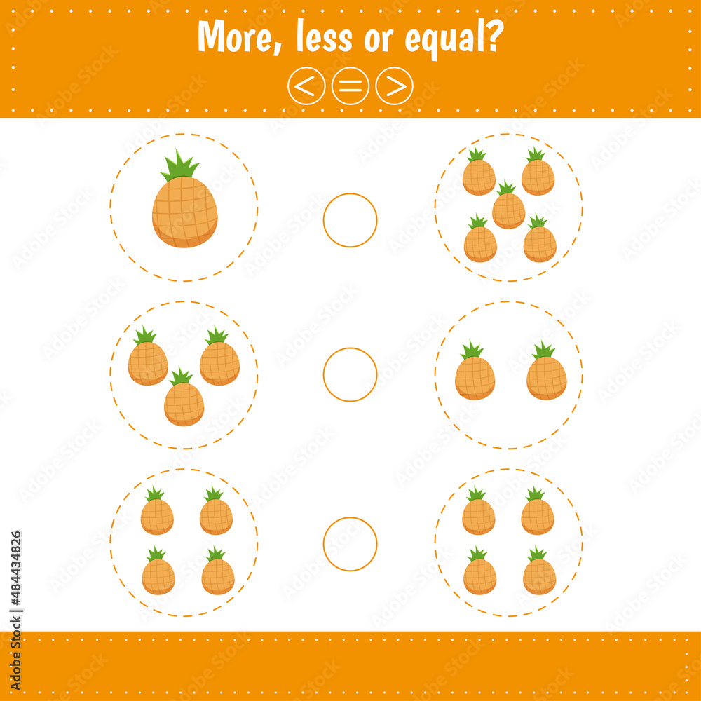 More, less or equal. Count and compare the number. Worksheets for kids ...