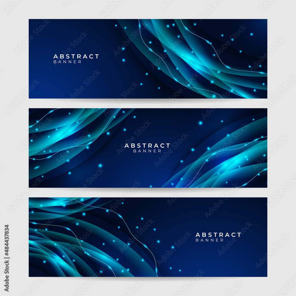 Set of modern light wave blue abstract banner design background Stock ...