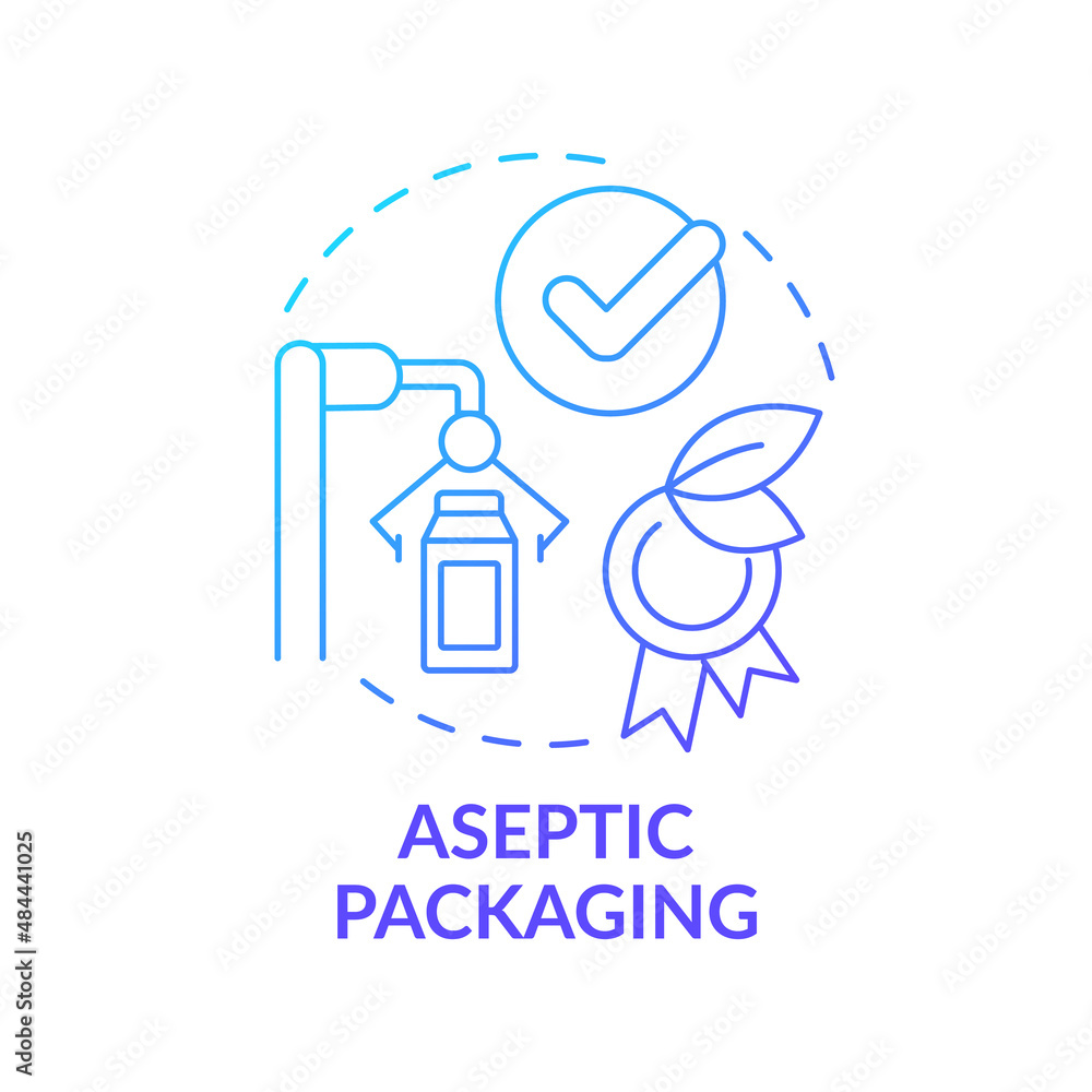 Aseptic packaging blue gradient concept icon. Bacterium free product ...