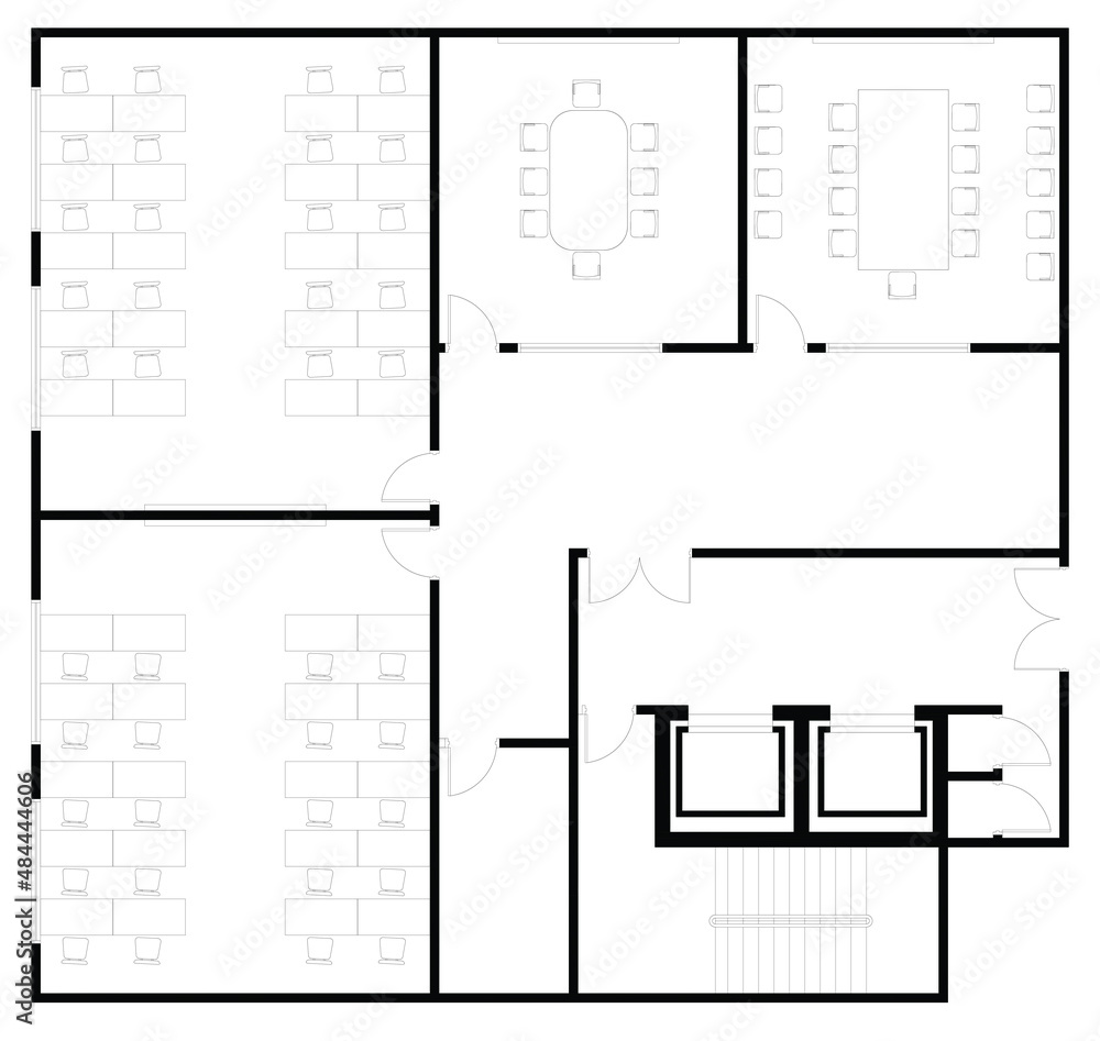 Architectural layout plan with 2 seminar or classroom rooms and 2 small ...