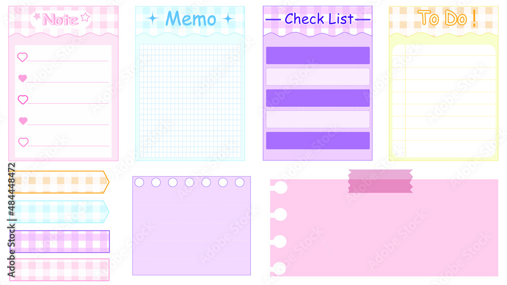 collection set of the cute colorful notepad, memo, planner, grid paper ...
