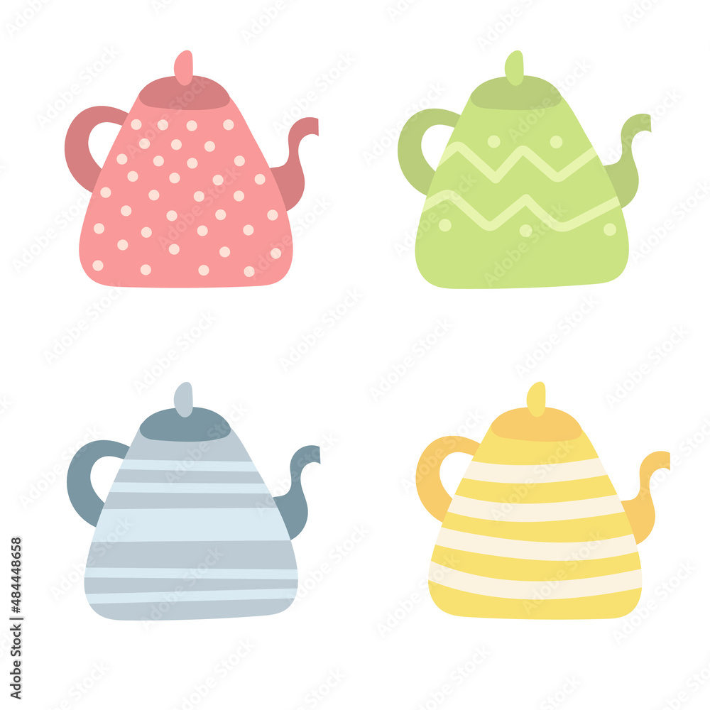 Kettle - hand drawn vector doodle illustration. Cartoon pots. Isolated ...