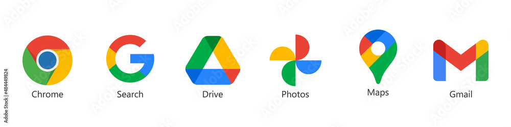 Google icons set. Google product icon on a white background. Chrom ...