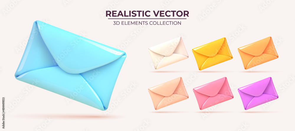Set of colorfull envelopes. Realistic envelope vector mockup. Realistic ...