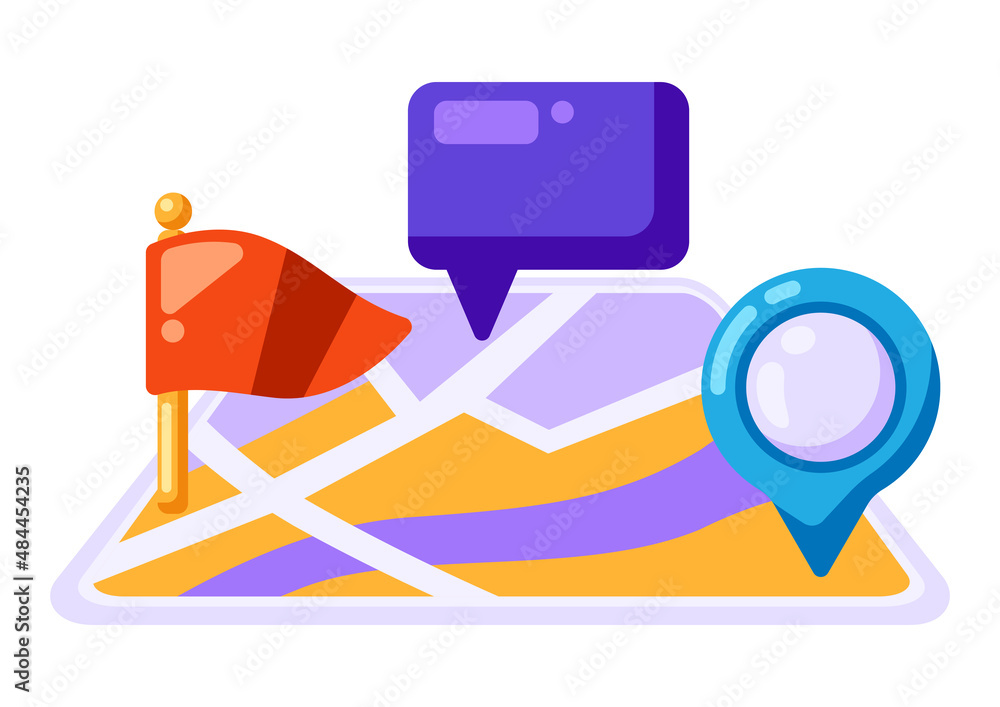 City map background design with markers and flags. Illustration of ...