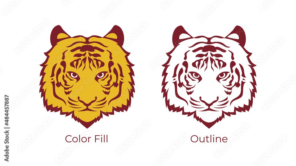 Yellow Head Tiger Logo Vector Outline and Fill Color Stock Vector ...