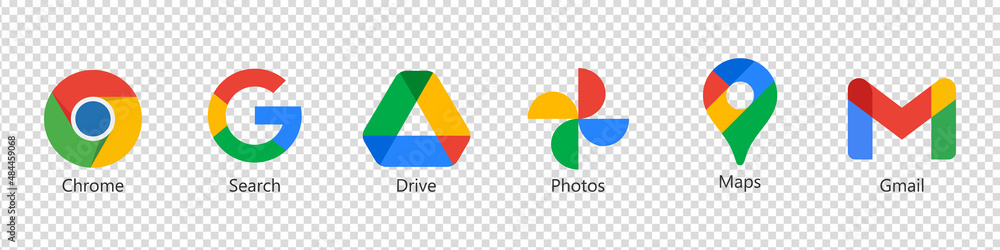 Google icons set. Google product icon on a transparent background ...