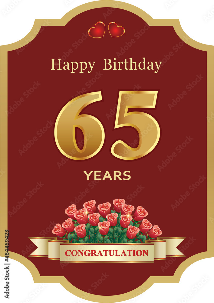 Anniversary 65 years, happy birthday card with bouquet of roses and ...