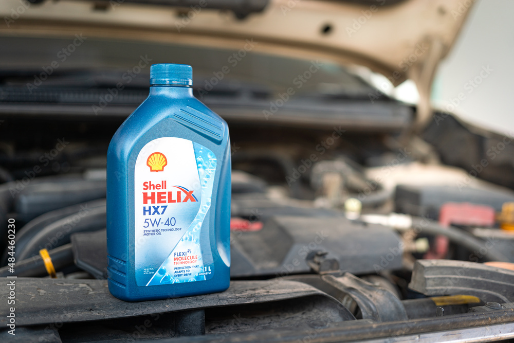 Thailand - Feb 2022 : Shell Helix HX7 a synthetic engine motor oil ...