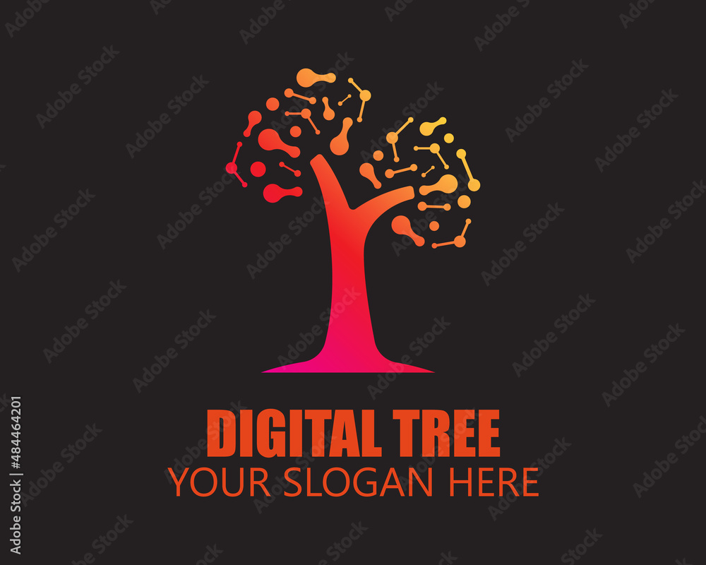 digital tree logo design template. technology illustration vector Stock ...