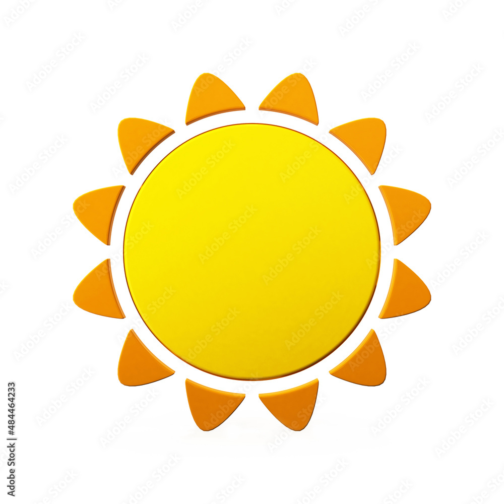 Sun weather icon. 3D sun with rays. Cartoon vector illustration. Yellow ...