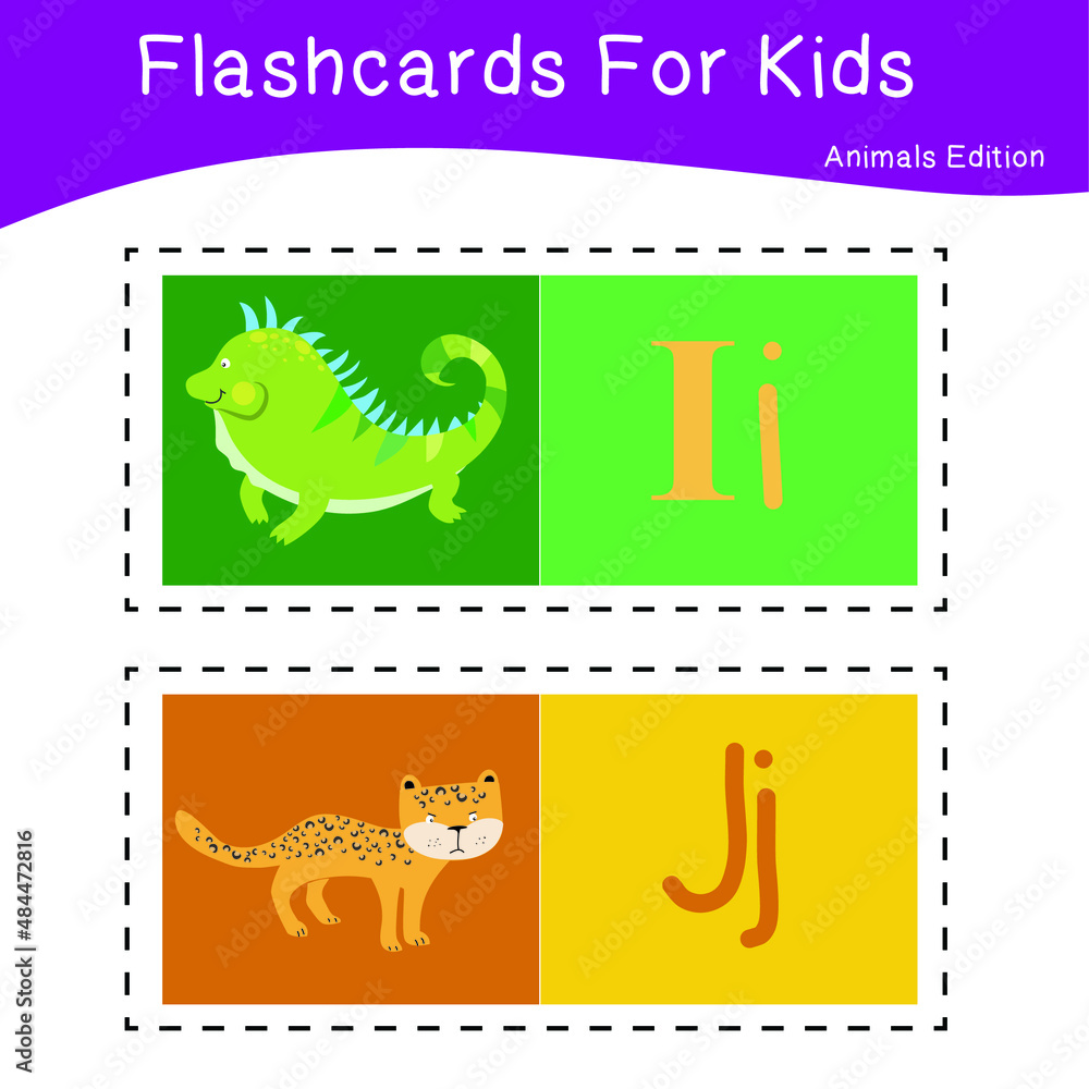 Vector set of flashcards for kids with cute animal themes. Alphabet for ...