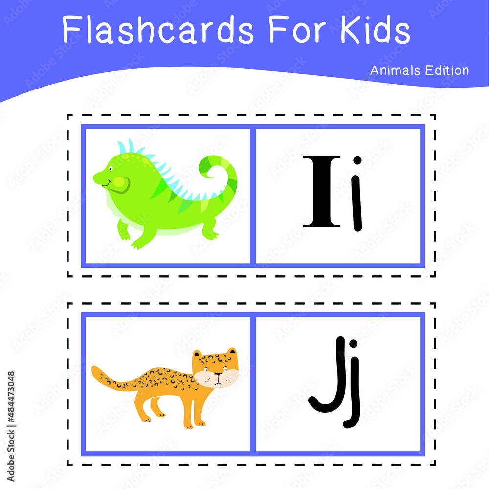 Vector set of flashcards for kids with cute animal themes. Alphabet for ...